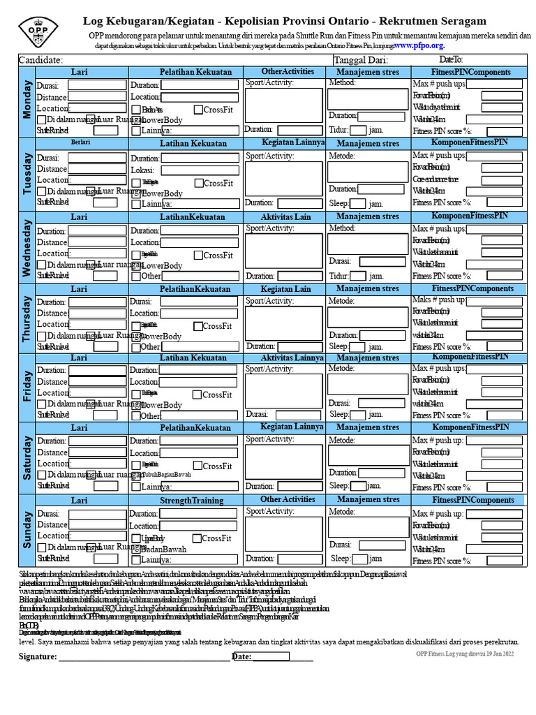 OPP Log Kebugaran | PDF