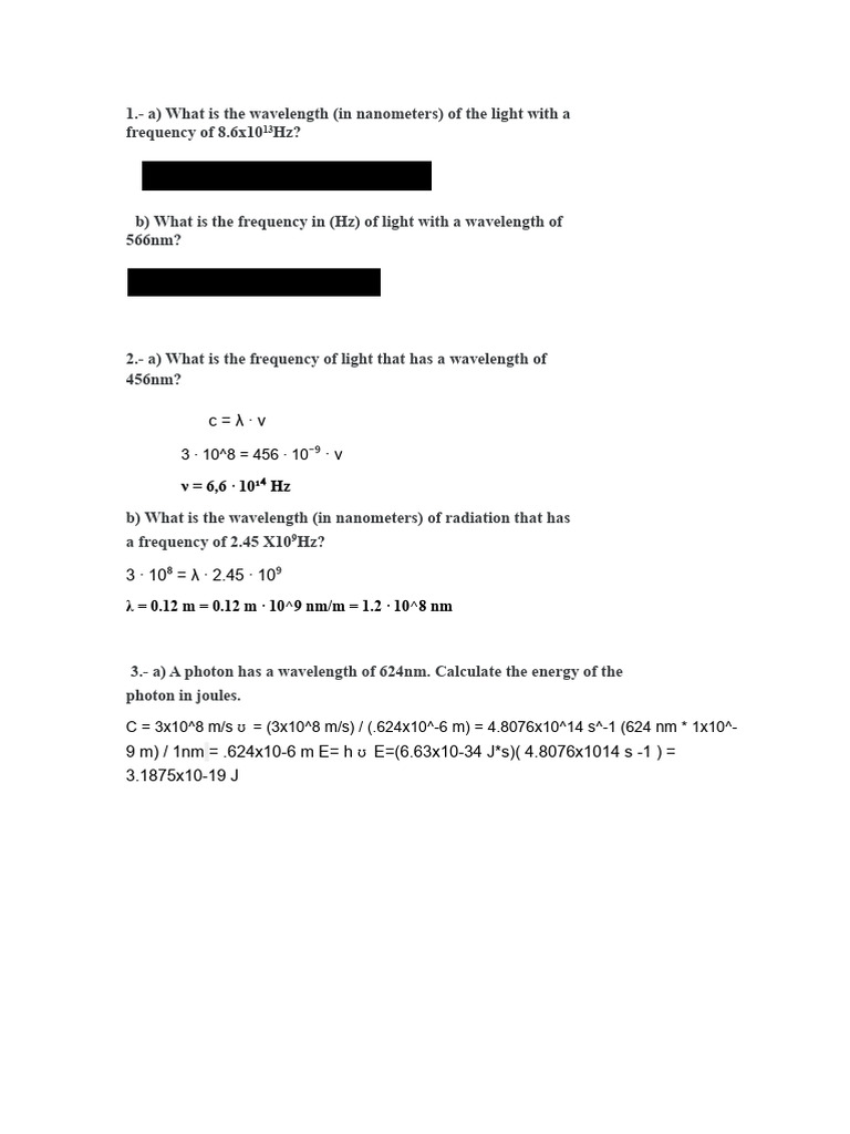 Light Frequency and Wavelength Calculations | PDF