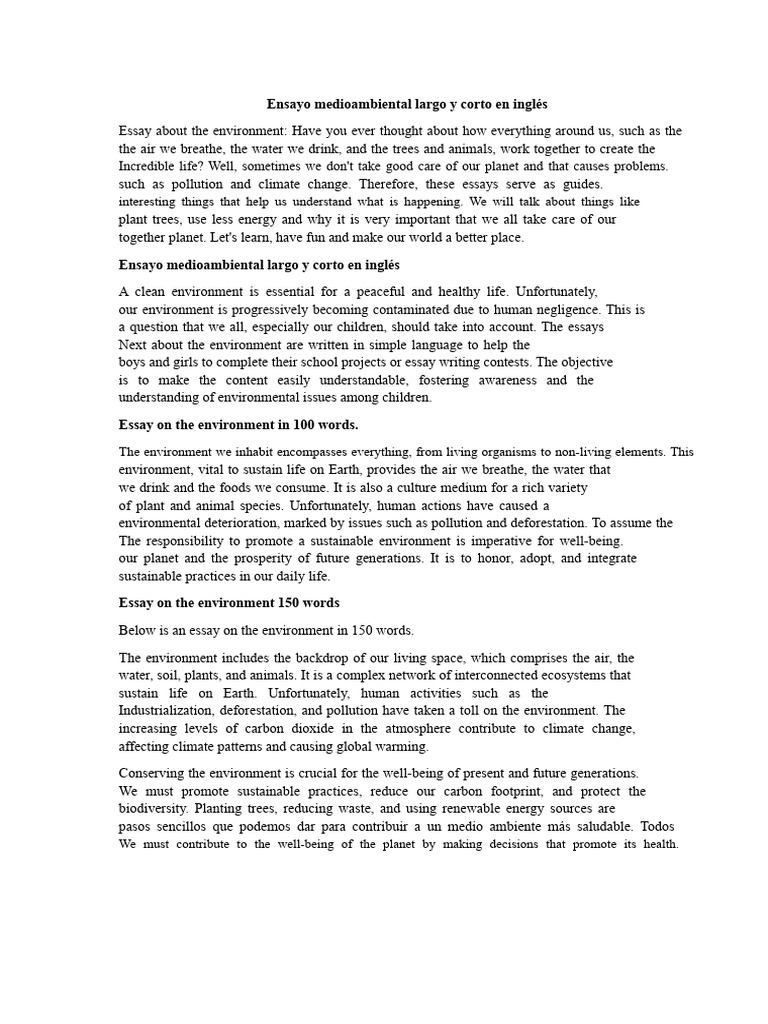 Long and Short Environmental Essay in English | PDF | Natural ...