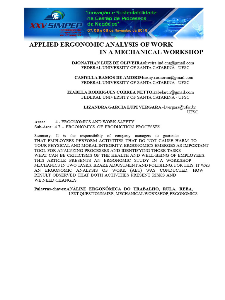 12 - Ergonomic Analysis of Work Applied in A Mechanical Workshop | PDF ...