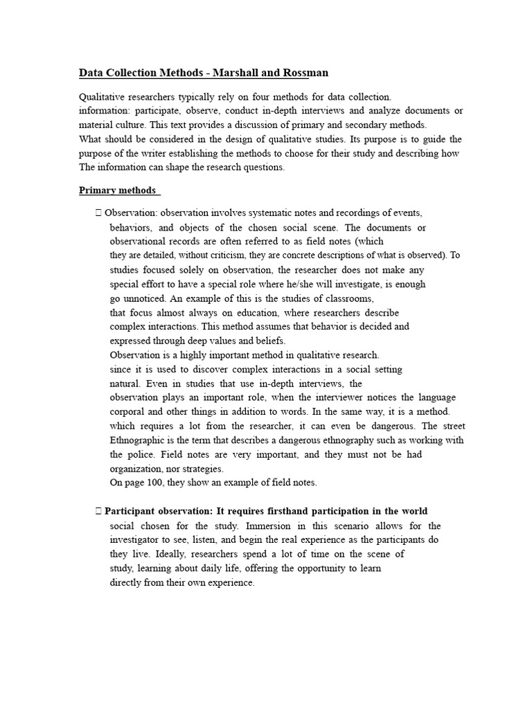 2.- Data Collection Methods - Marshall and Rossman (1) | PDF ...