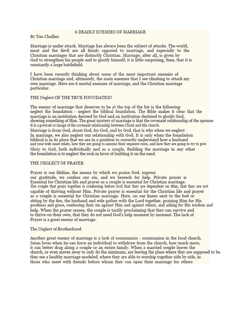 6 Enemies of Christian Marriage | PDF | Marriage | Christian Views On ...