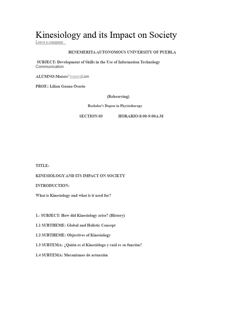 Kinesiology and Its Impact On Society | PDF | Physical Therapy ...
