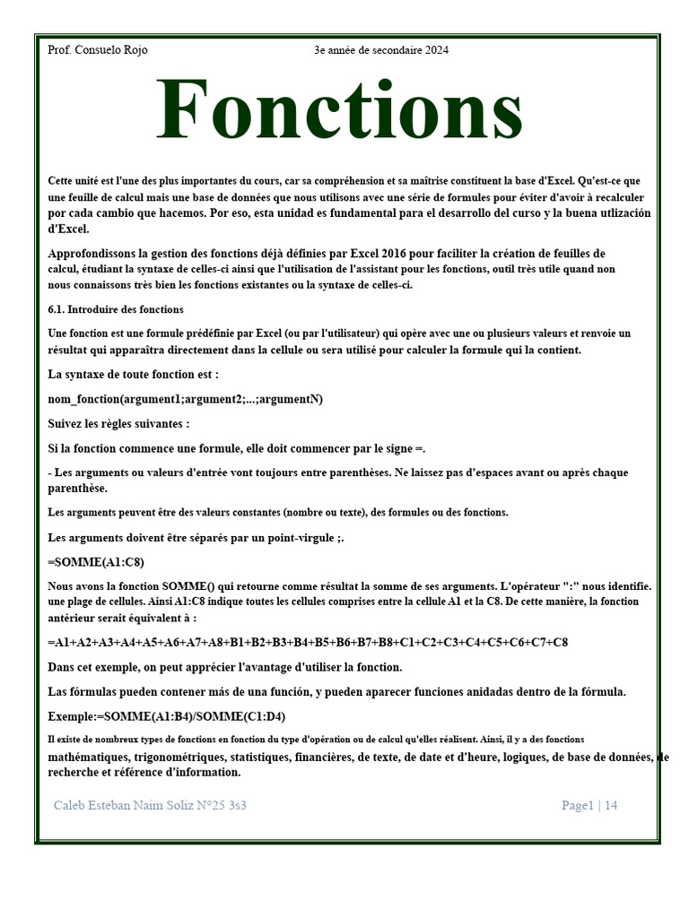 Introduction aux Fonctions Excel 2016 | PDF | Microsoft Excel | Rentabilité
