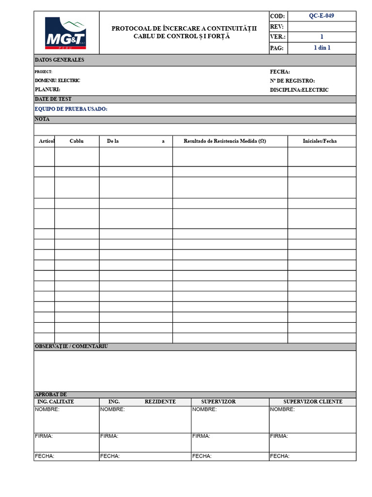 348176429-Protocolo-de-Testare-a-Continuității-Cabluri rev1.pdf | PDF