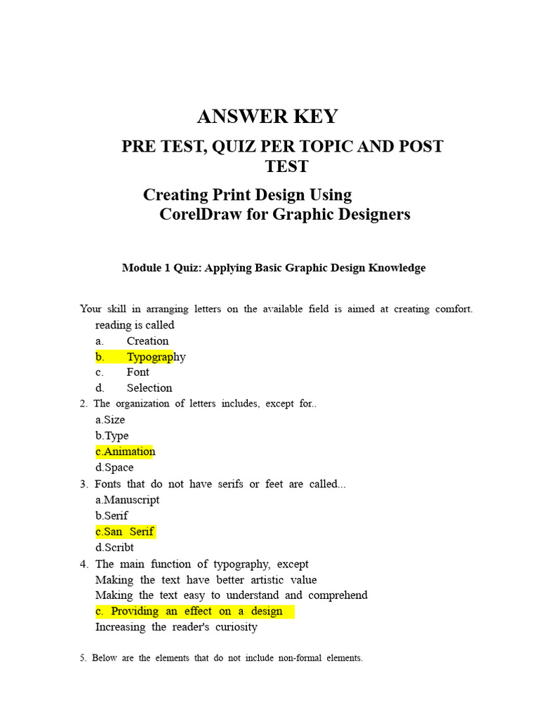 GRAPHIC DESIGN ANSWER KEY CORELDRAW FIX | PDF | Graphic Design | Typefaces