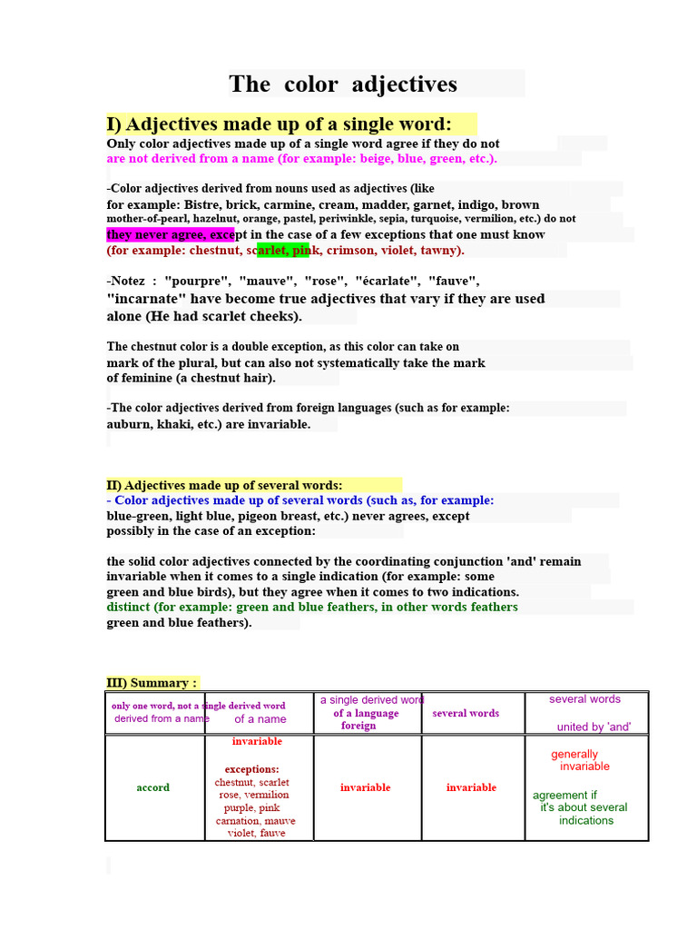 The color adjectives | PDF | Adjective | Adverb