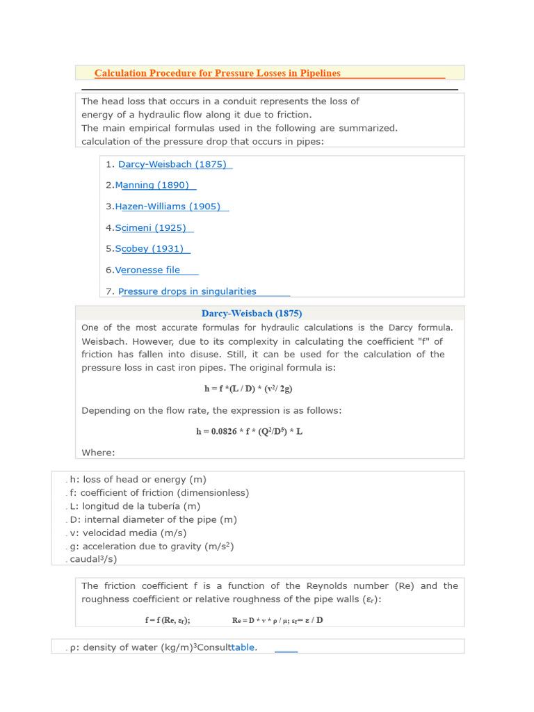 Pressure Loss Calculation in Pipelines | PDF | Mechanics | Physical ...