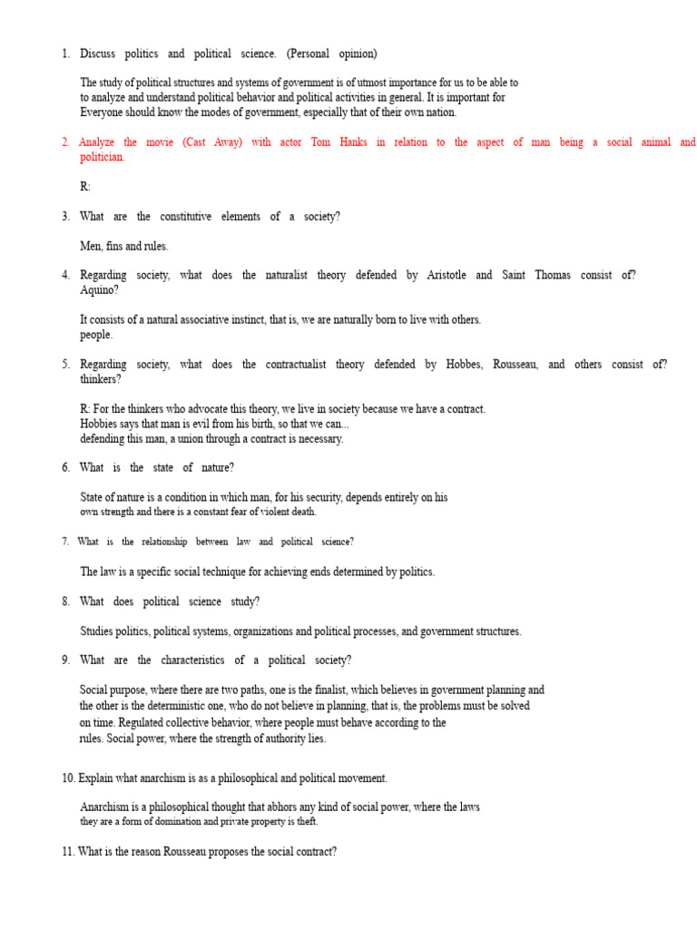 Questions - Political Science and General Theory of The State | PDF ...