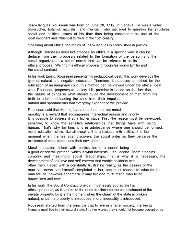 Ethics of Jean-Jacques Rousseau | PDF | Jean Jacques Rousseau | Social ...
