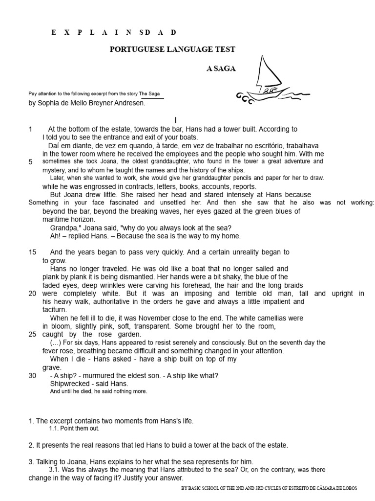 Test About The SAGA Portuguese 8 | PDF