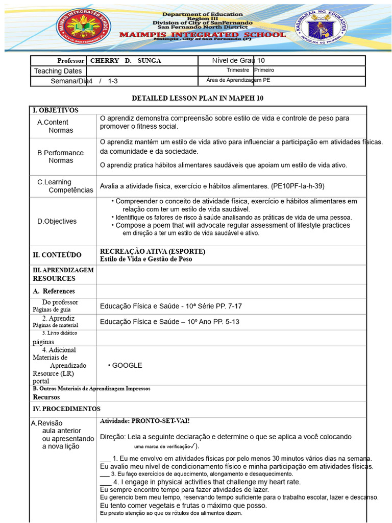 9. DLP-PE 10 SEMANAS 4 (DIA 1-3) | PDF