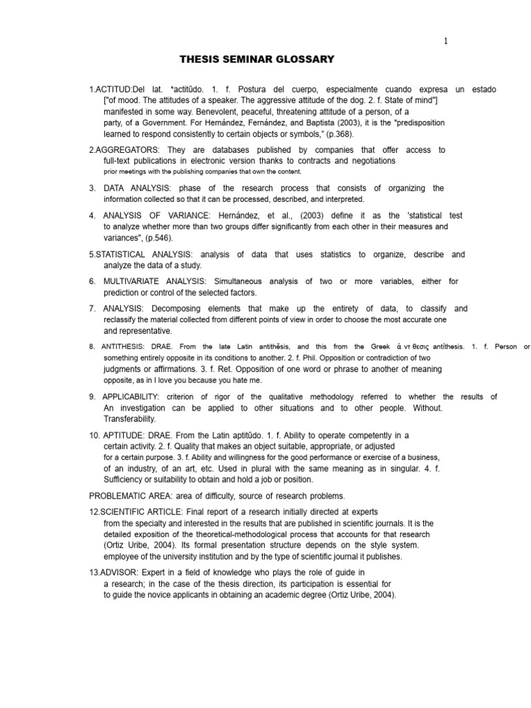 Glossary Seminar Thesis | PDF | Hypothesis | Knowledge