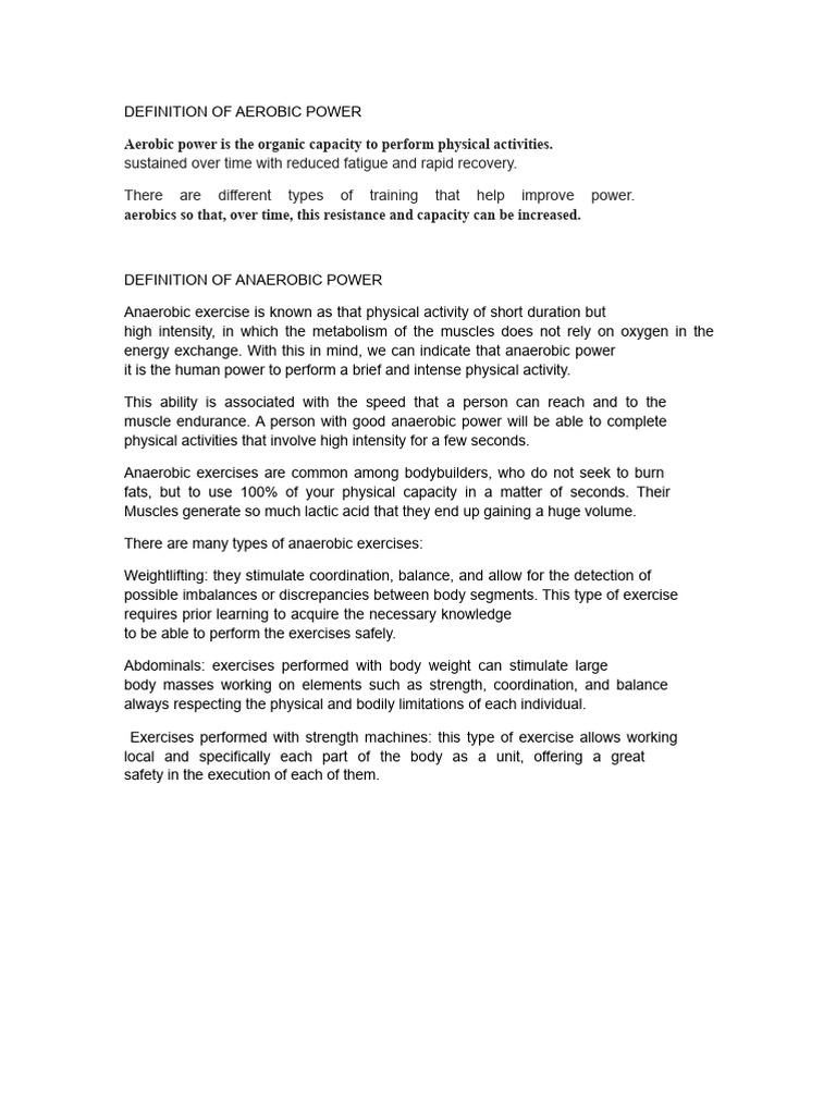Aerobic vs. Anaerobic Power Explained | PDF