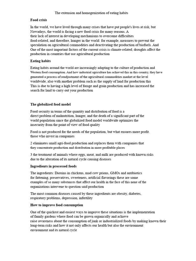 The Spread and Homogenization of Eating Habits | PDF | Food Security ...