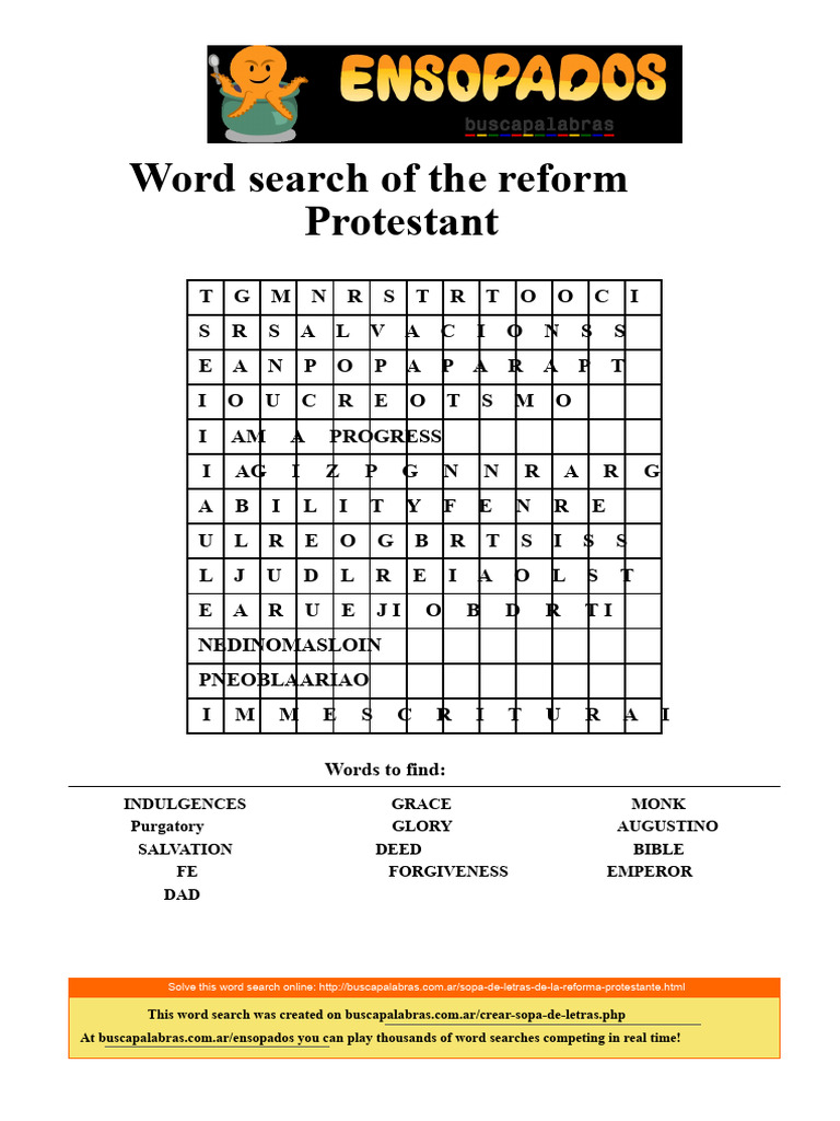 Word Search of The Protestant Reformation | PDF