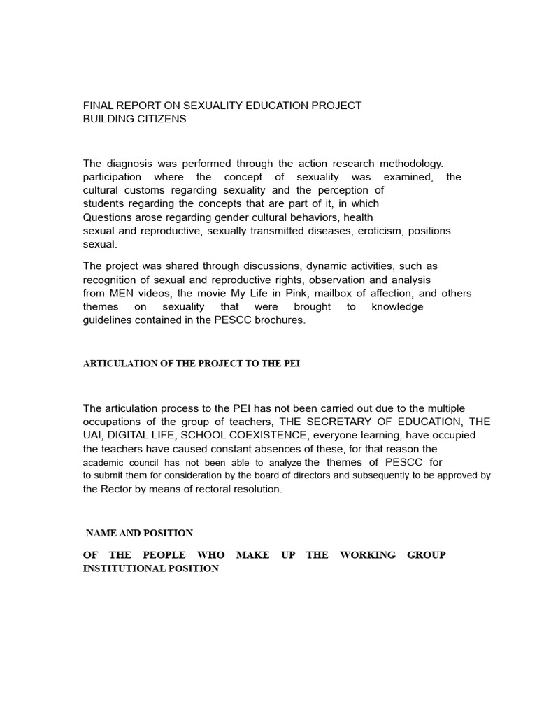 Final Report Project On Sexuality Education and Construction of ...