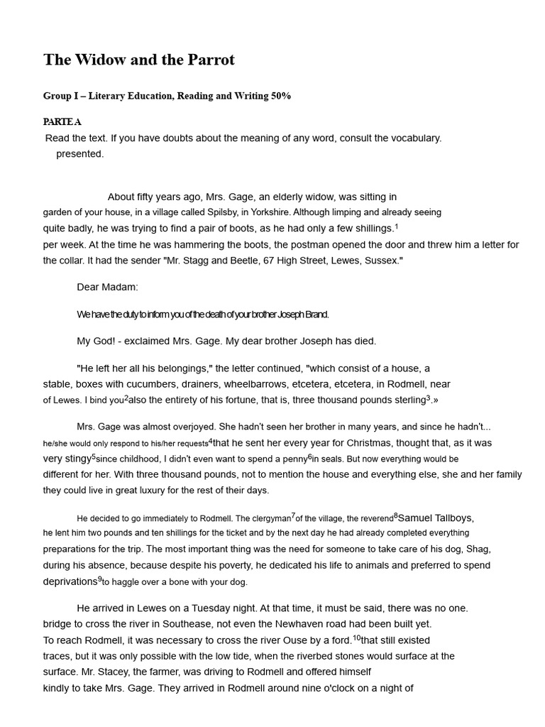 Test The Widow and the Parrot - The Teacher Answers Questions | PDF ...