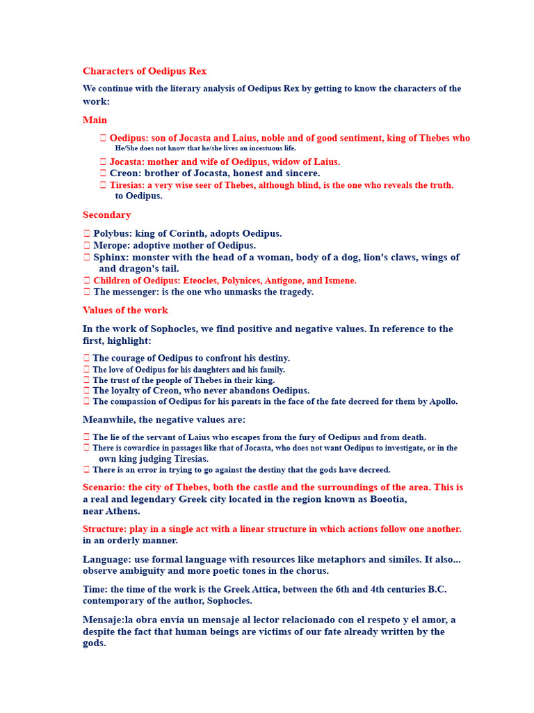 Characters of Oedipus Rex | PDF