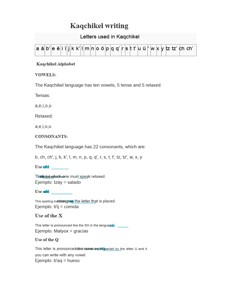 Kaqchikel Writing Alphabet | PDF