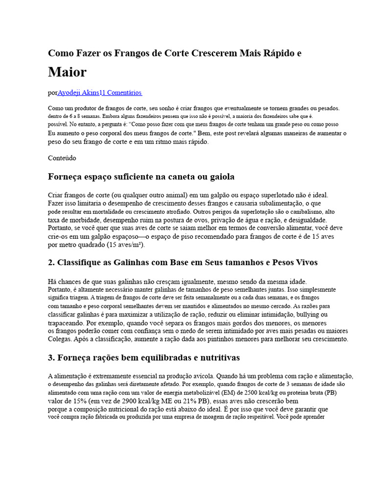 Como Fazer Os Frangos de Corte Crescerem Mais Rápido e Maiores | PDF ...