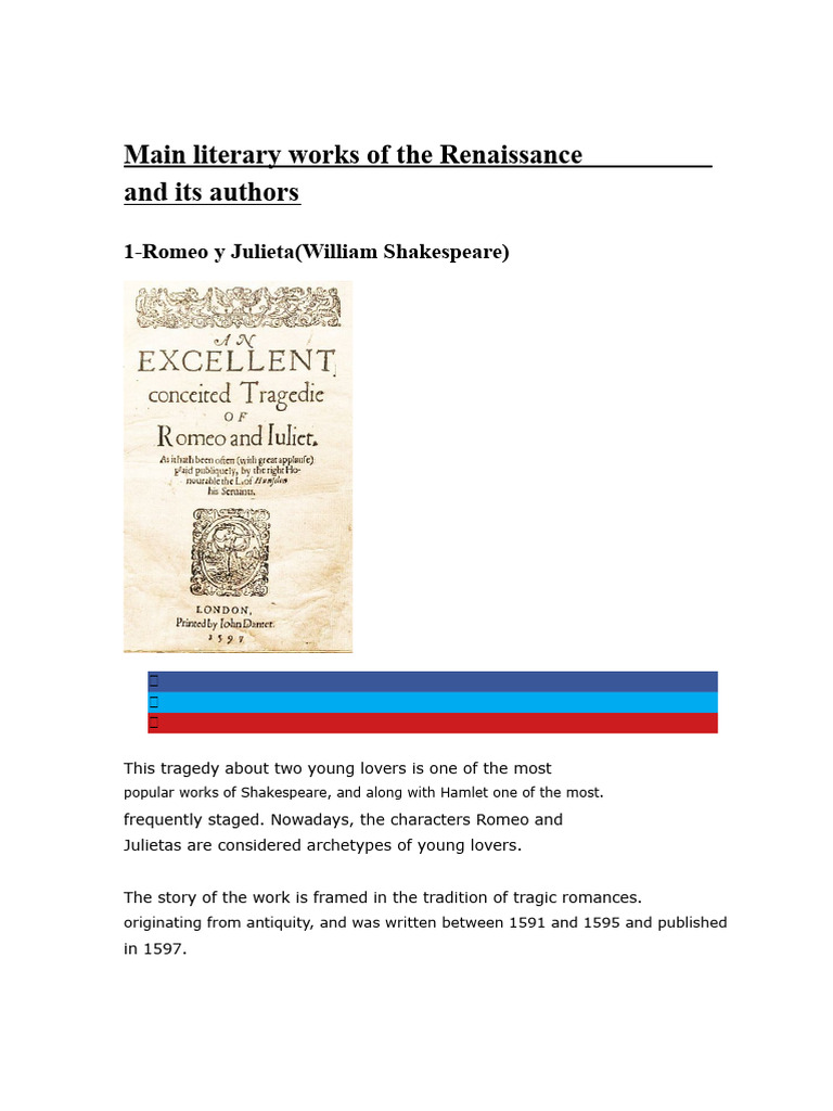 My Main Literary Works of The Renaissance and Their Authors | PDF ...