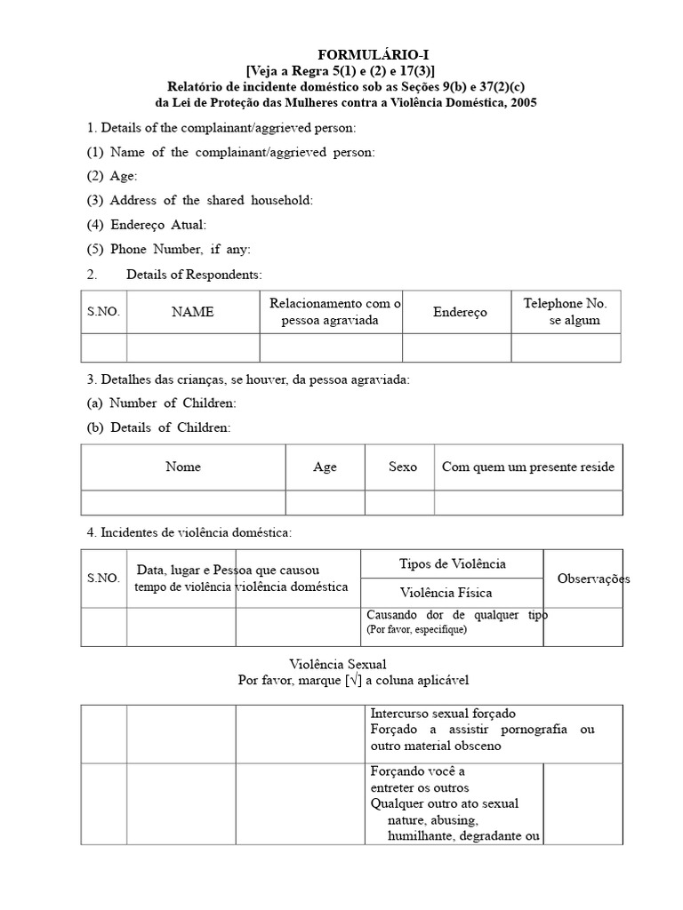 Formato DVC Form-I | PDF | Violência | Violência doméstica