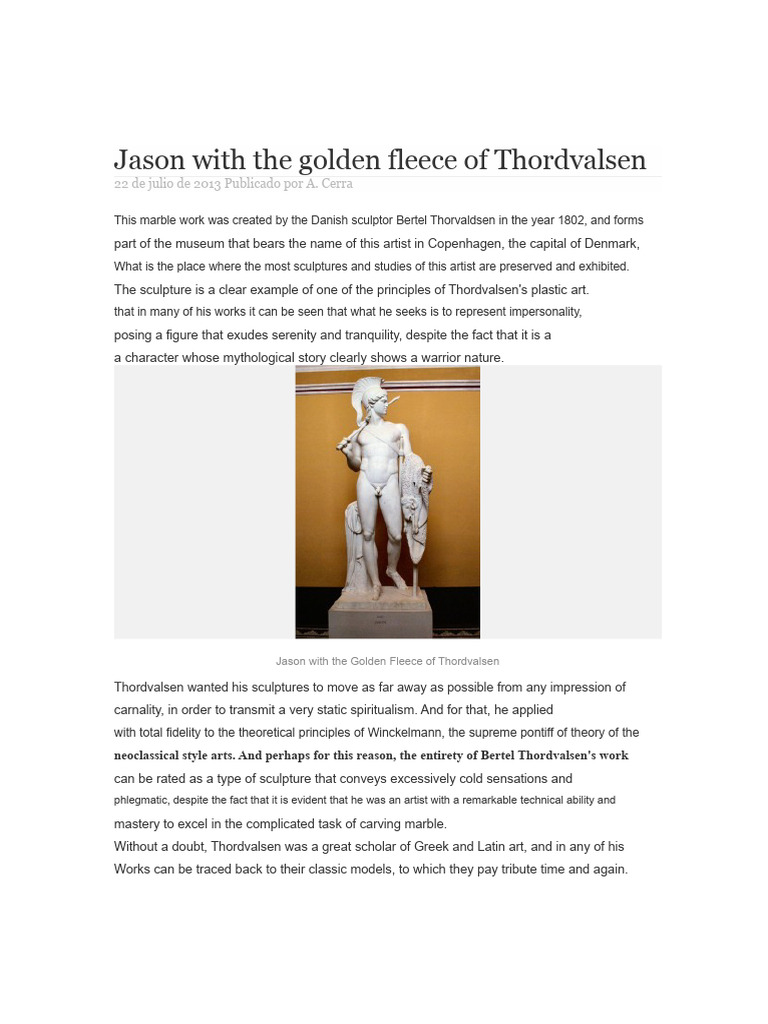 Jason With The Golden Fleece by Thorvaldsen | PDF