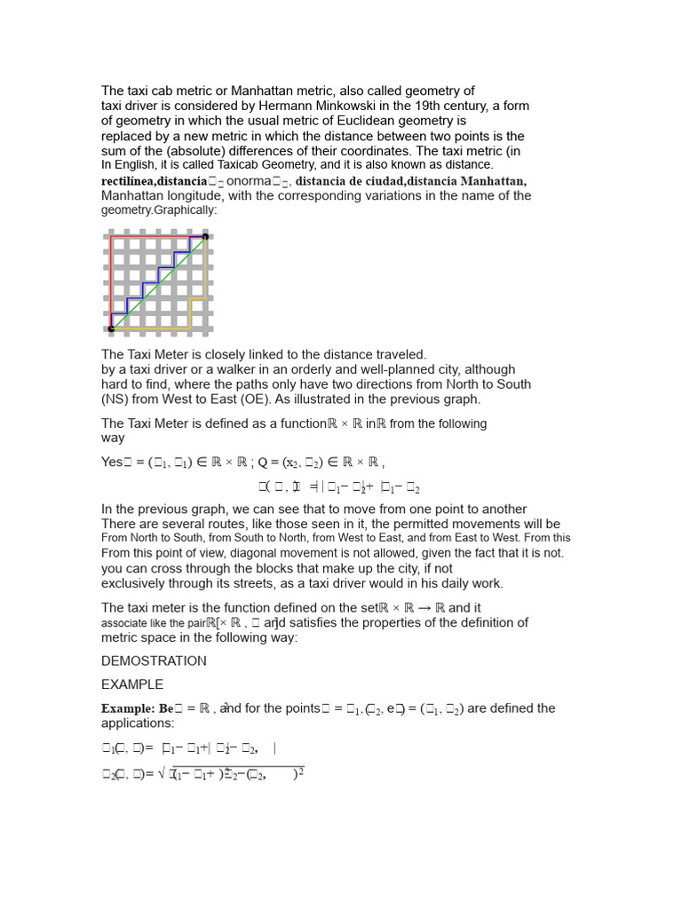 The Taxi Driver's Metric or Manhattan Metric | PDF | Geometry ...