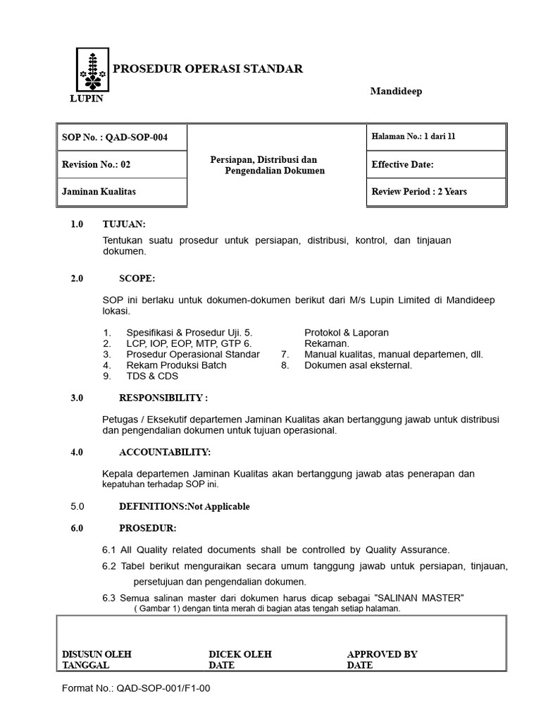 SOP Pengendalian Dokumen Jaminan Kualitas | PDF
