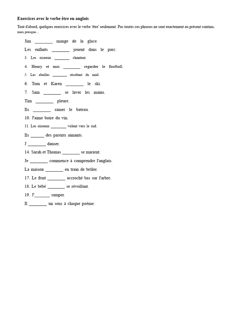 Exercices sur le verbe être en anglais | PDF