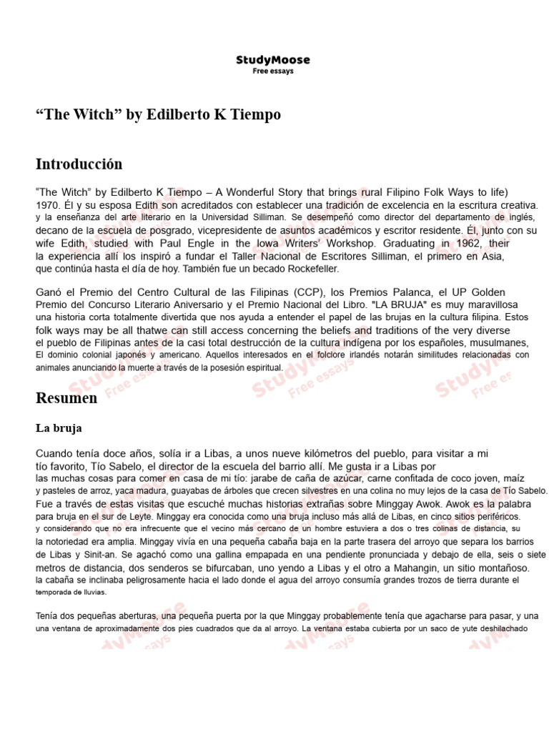 "La Bruja" de Edilberto K Tiempo | PDF