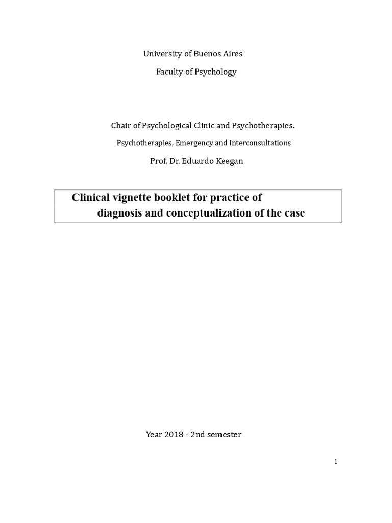 Clinical Vignette Booklet. Department Sheet | PDF | Mental Disorder ...