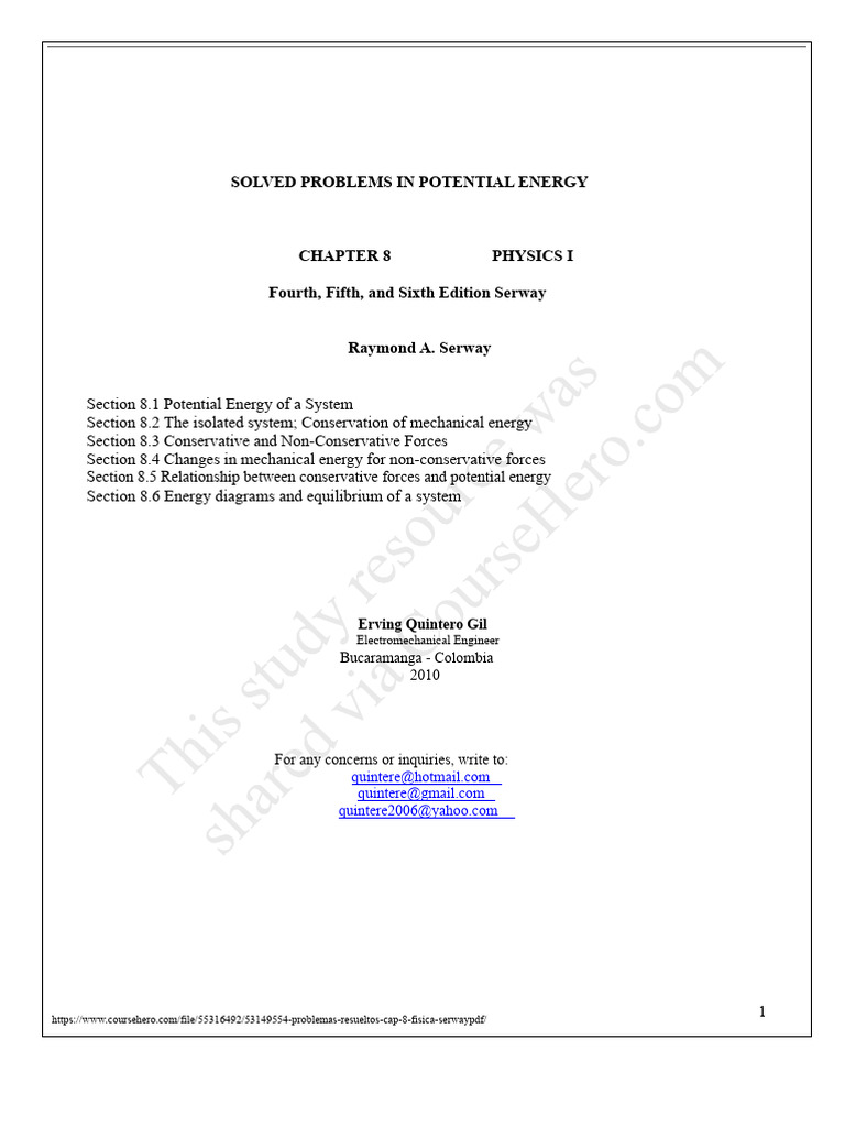 Solved Problems Chapter 8 Physics Serway PDF | PDF | Force | Mechanical ...