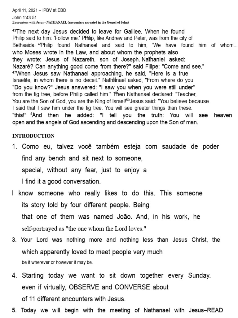 John 1:43-51 - Encounters With Jesus - NATHANAEL | PDF | Jacob | Jesus