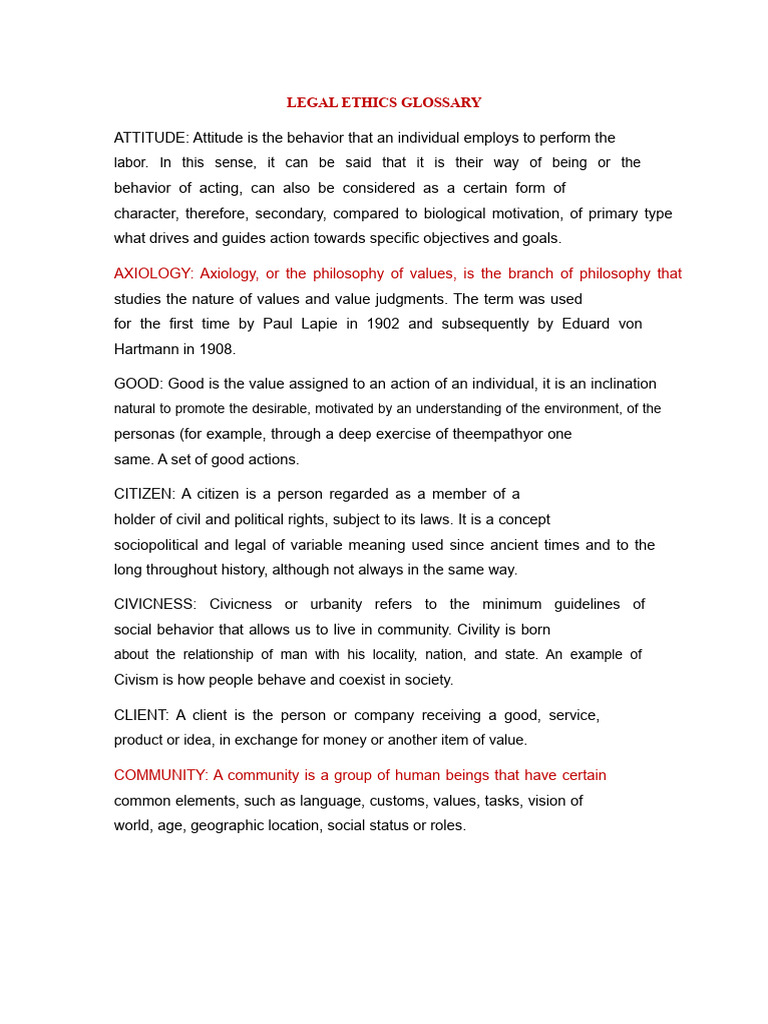 Glossary-Legal Ethics | PDF | Morality | Logic