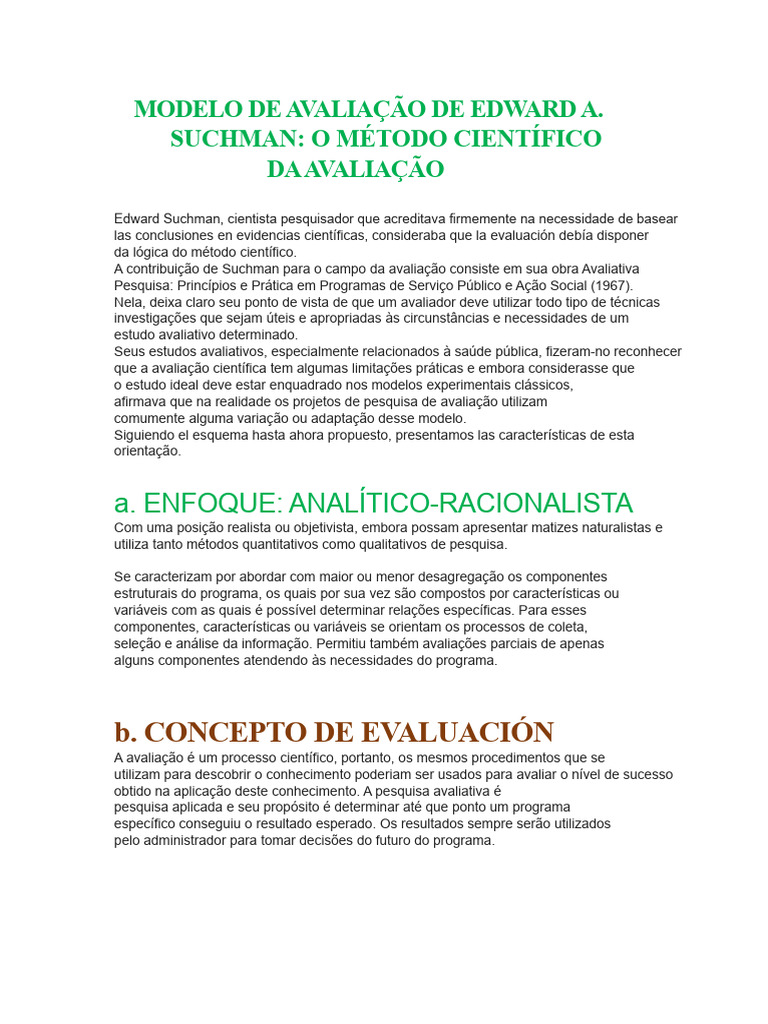 Avaliação Científica segundo Edward Suchman | PDF | Método científico ...