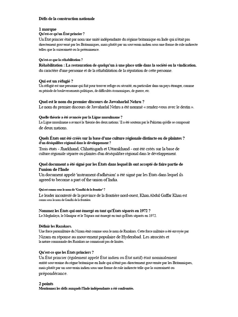 Défis de la construction nationale en Inde | PDF | Théorie des deux ...