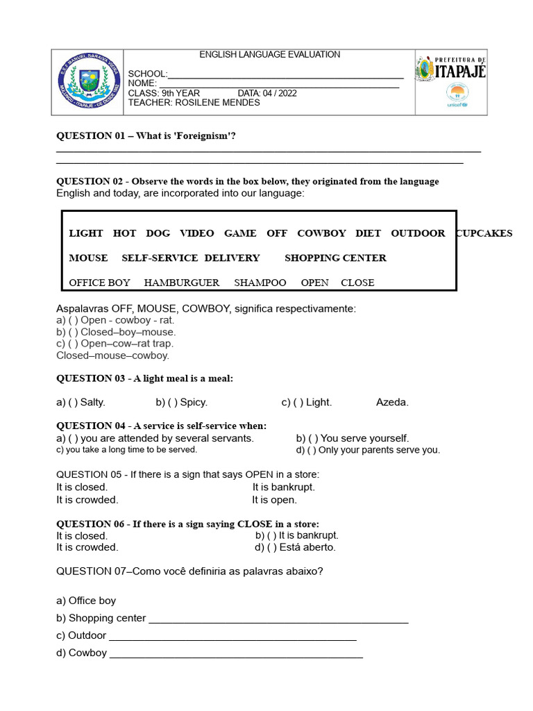 English Assessment - 9th Grade | PDF | Cupcake | Cuisine