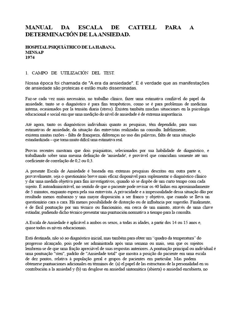 Escala de Cattell para Medição da Ansiedade | PDF | Ansiedade | Psiquiatria