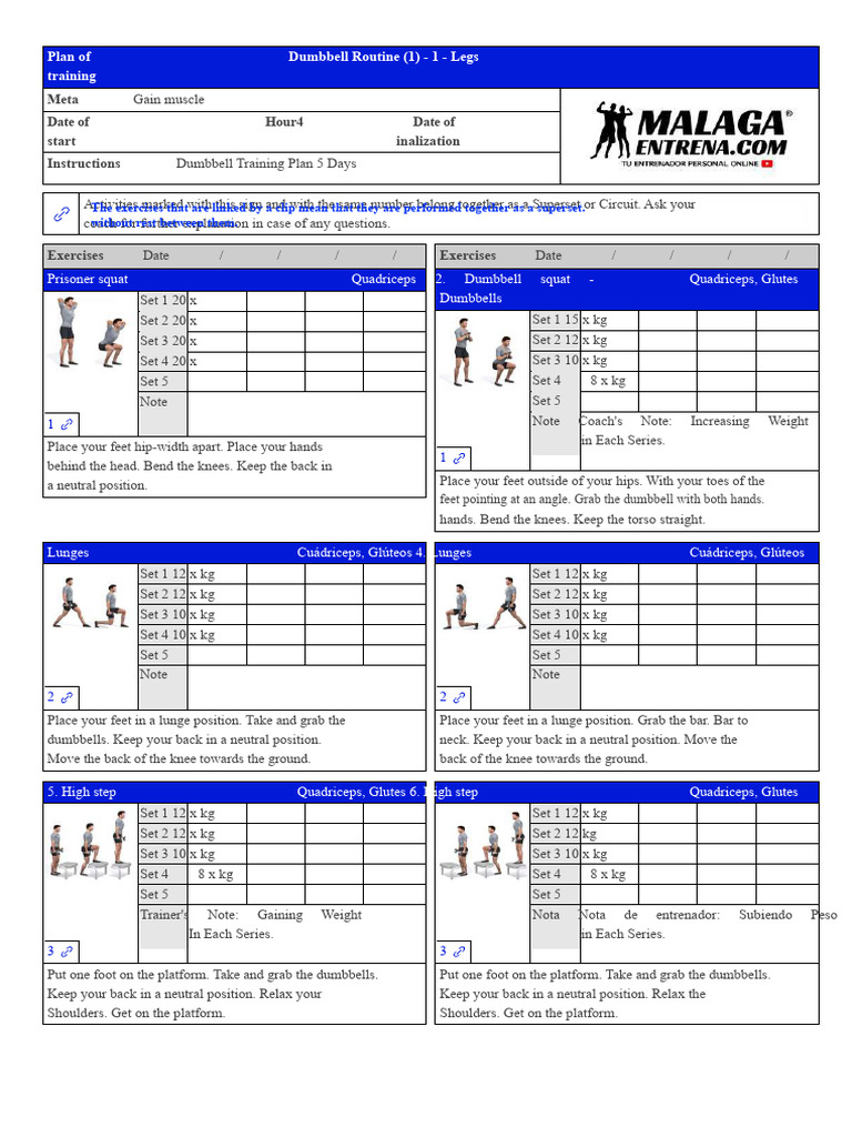 Dumbbell Routine 5 Days Free Malaga Train | PDF | Anatomical Terms Of ...