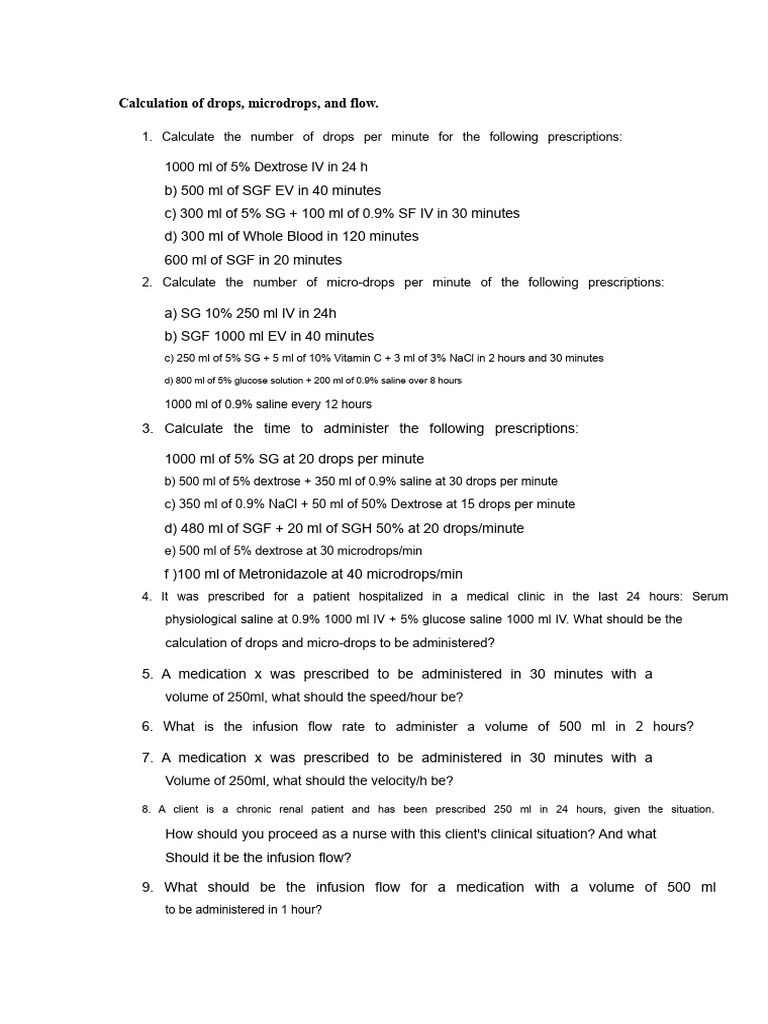 Dripping and Flow Exercise | PDF | Intravenous Therapy | Saline (Medicine)