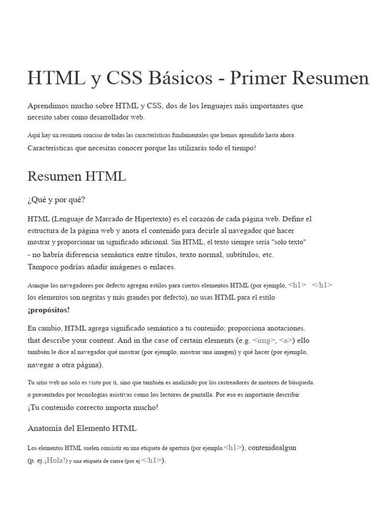Resumen de HTML y CSS | PDF | HTML | Red mundial