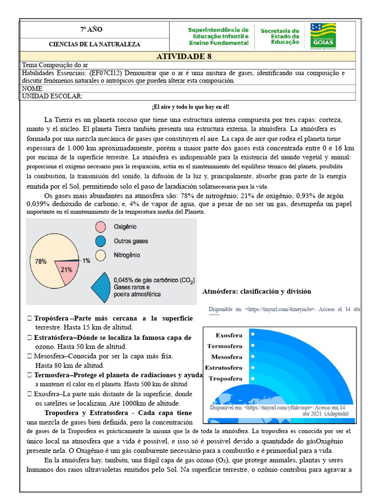 Actividad 8 7o CN Composición Del Aire | PDF | Atmósfera | Atmósfera de ...