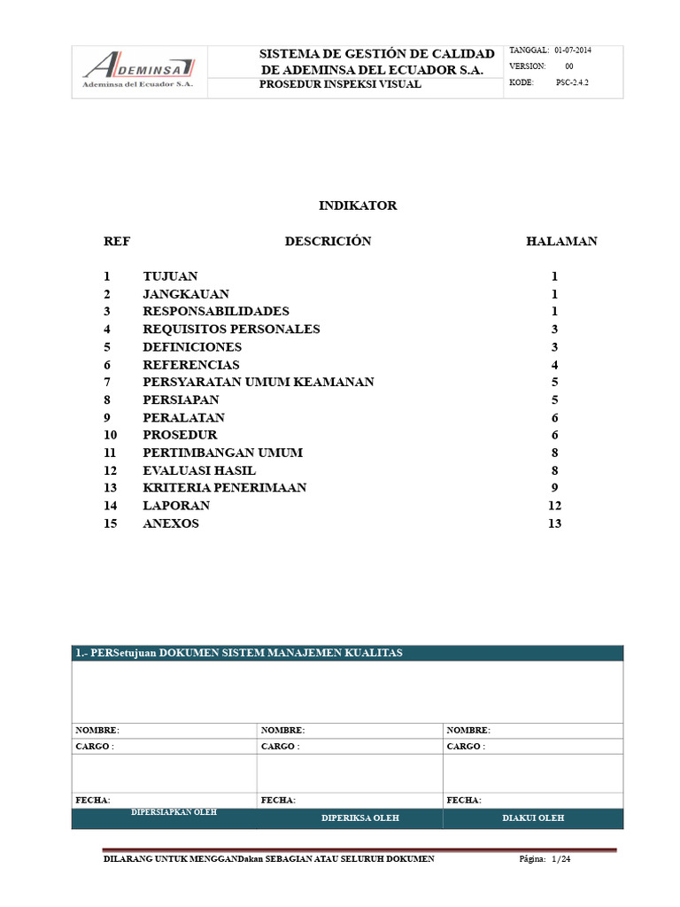 Prosedur Inspeksi Visual | PDF
