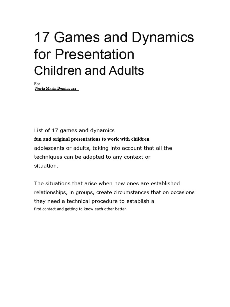 17 Games and Presentation Dynamics For Children and Adults | PDF | Drawing