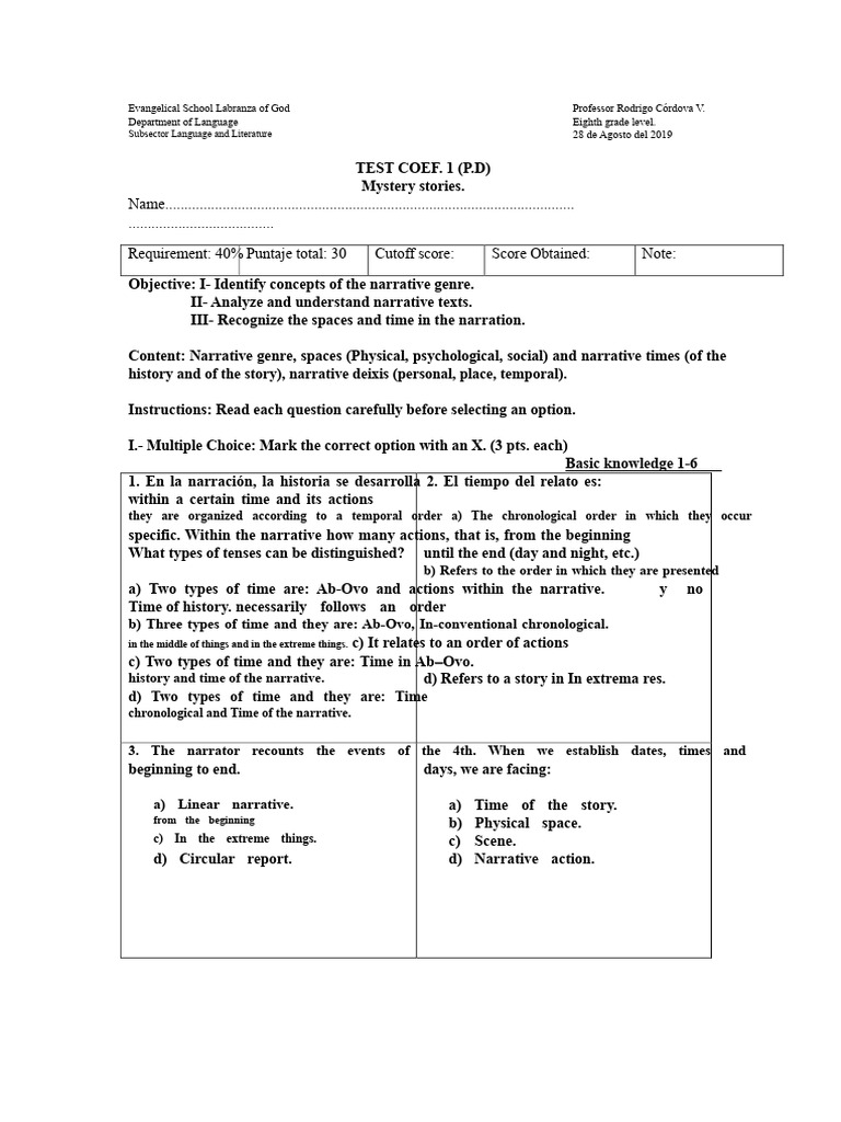 Basic Test 8 Mystery Story | PDF | Narrative