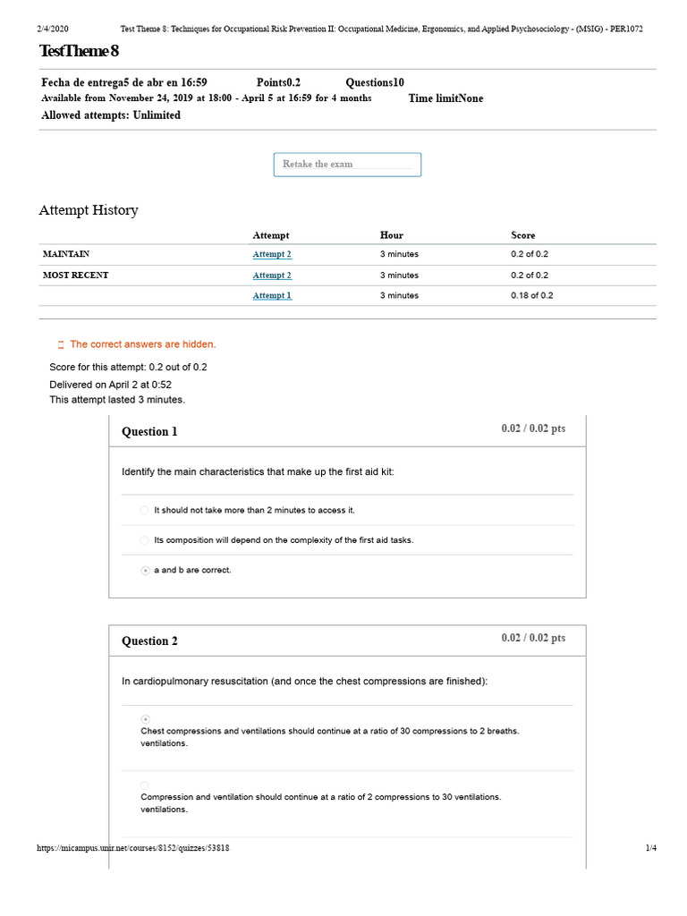 Test Topic 8: Techniques For Occupational Risk Prevention II ...
