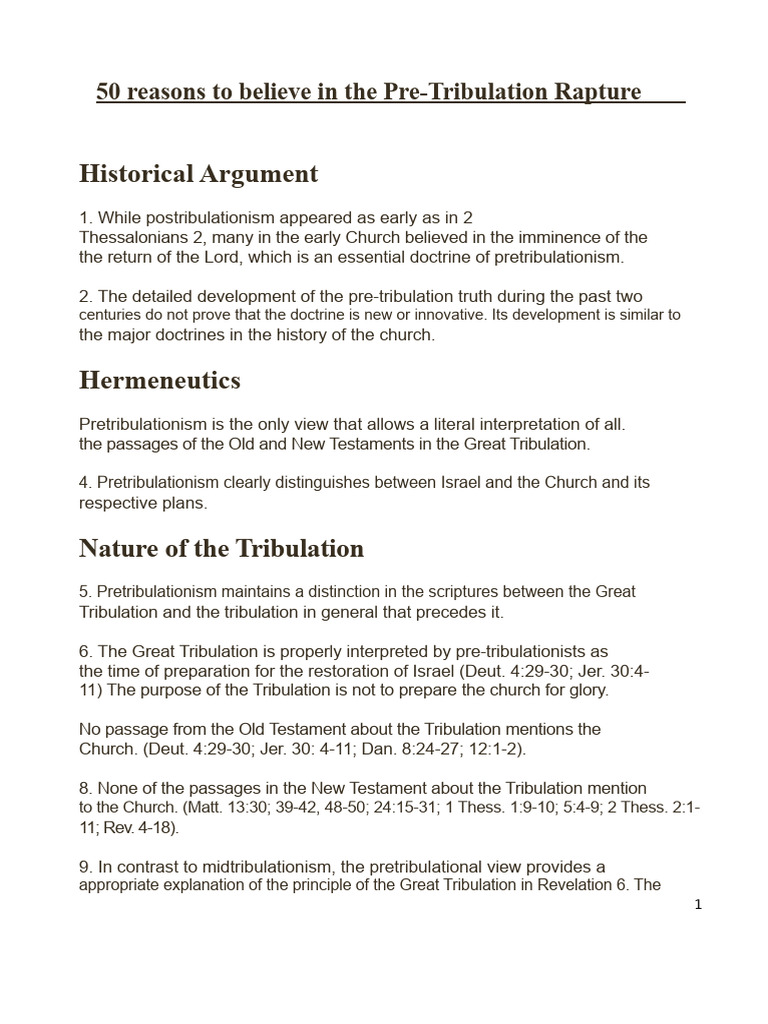 50 Reasons for Pre-Tribulation Rapture | PDF | Rapture | Genesis Flood ...