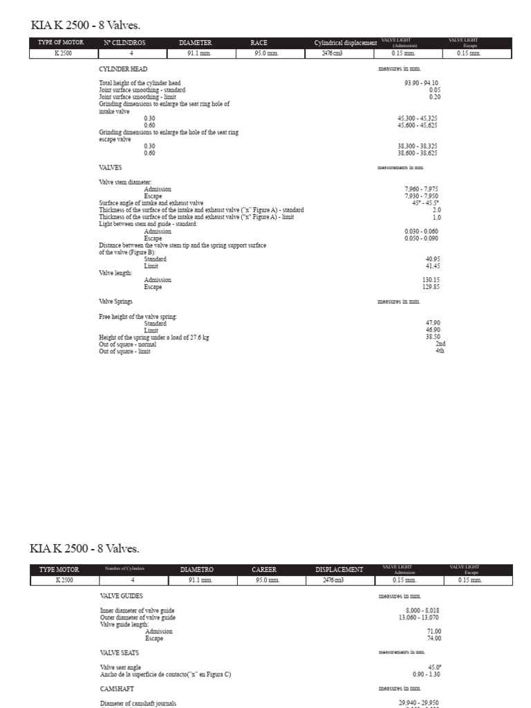 KIA 2500 - 8 Valves | PDF | Engines | Vehicle Parts